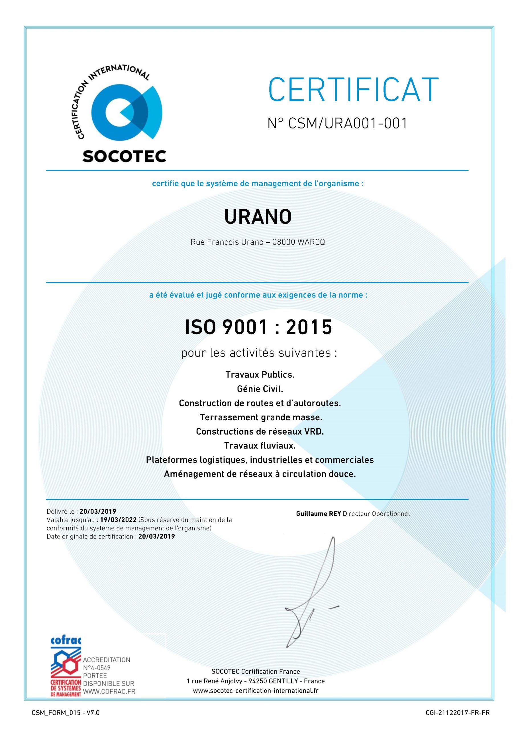 Certifications - URANO